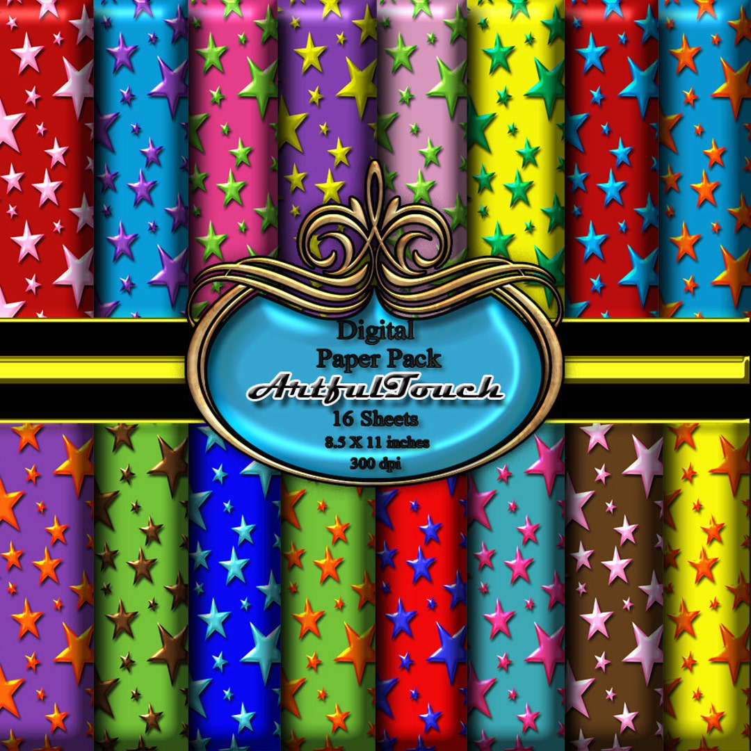 Digital Paper Bright Stars Digital Paper Pack 16 Scrapbooking ...