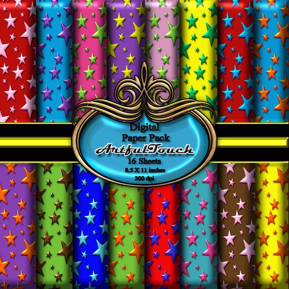 Digital Paper Bright Stars Digital Paper Pack 16 Scrapbooking | Etsy