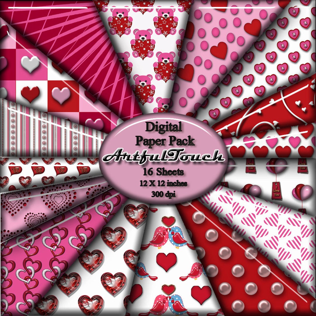 Valentine Digital Paper Digital Scrapbook Paper Pack - Etsy