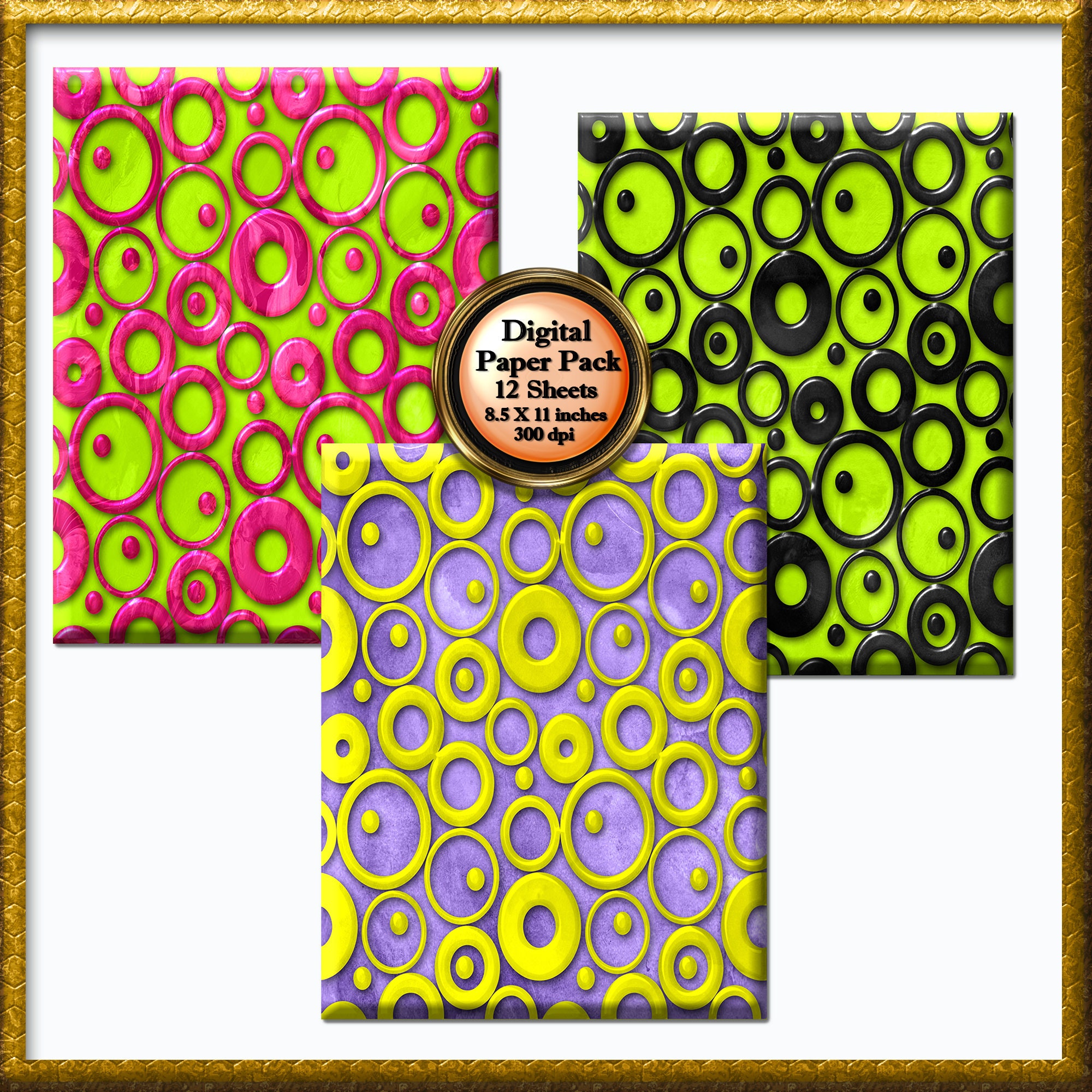 Digital Paper Rainbow Digital Paper Pack Bright Colors Circles Digital ...