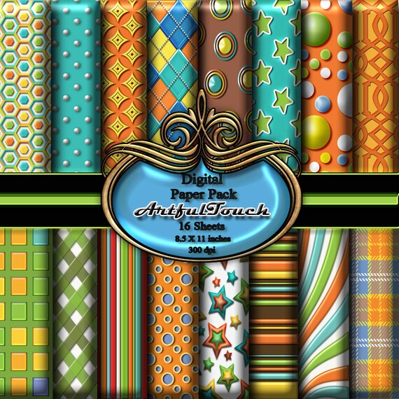 Orange Digital Paper Aqua Digital Scrapbook Paper Pack Floral | Etsy