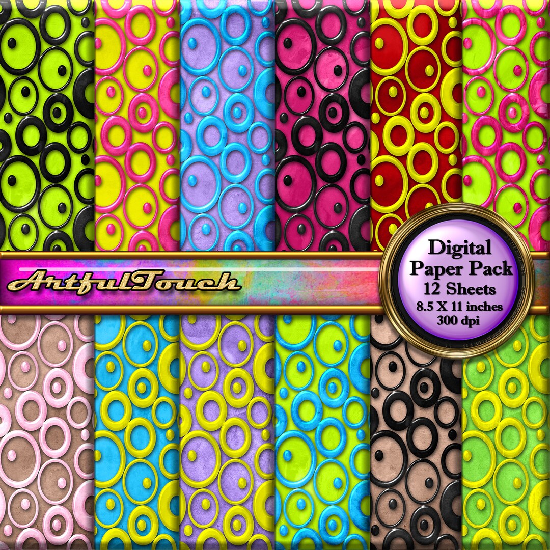 Digital Paper Rainbow Digital Paper Pack Bright Colors Circles Digital ...