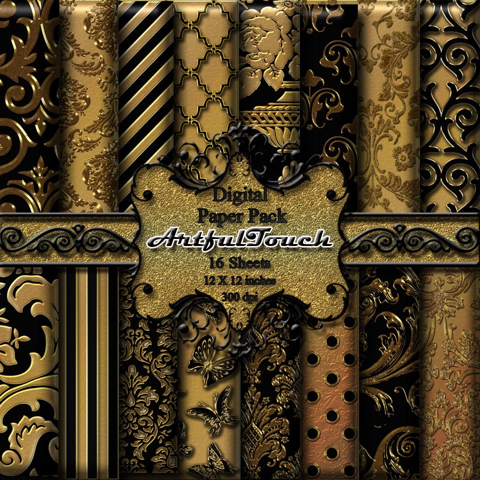 Digital Black Gold Damask Digital Paper Black Gold Damask - Etsy