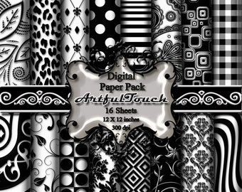 Black & Grey Damask Digital Papers SEAMLESS Vintage Damask - Etsy