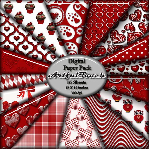 Digital Paper Valentine Digital Scrapbook Paper Pack 16 - Etsy