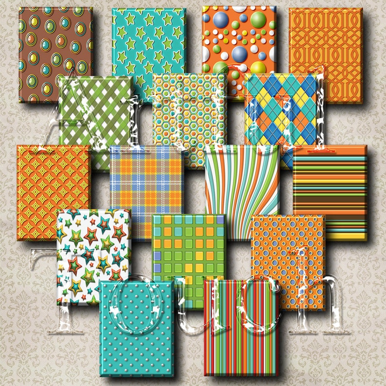 Orange Digital Paper Aqua Digital Scrapbook Paper Pack Floral Damask ...