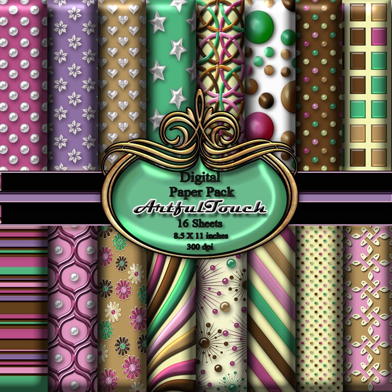 Green Brown Pink Digital Paper Digital Scrapbook Paper Pack - Etsy