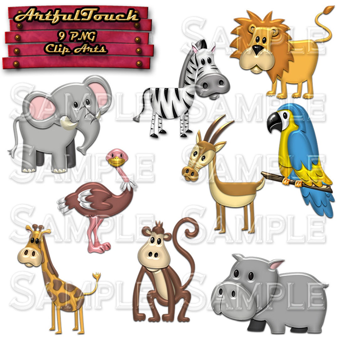 Digital Clipart African Safari Animals Digital Paper Clip Art, 3D ...