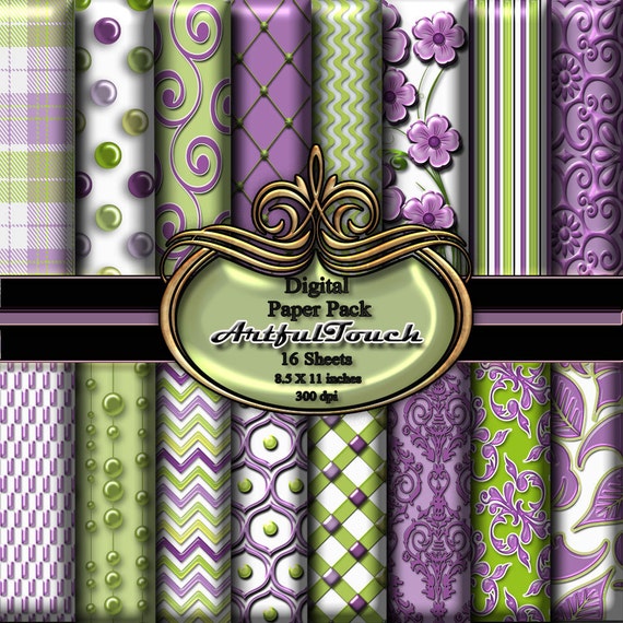 Digital Paper: Digital Paper Pack Green Purple Digital - Etsy