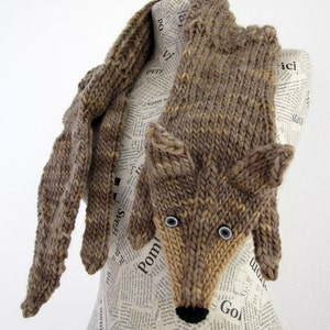 Hand Knit Wolf Scarf in Brown Black With Polymer Clay Buttons - Etsy