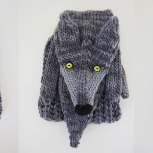 Hand Knit Long Wolf Scarf in Grey Black With Polymer Clay Buttons, Grey ...