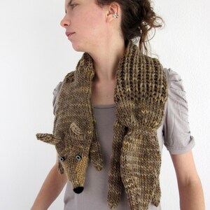 Hand Knit Wolf Scarf in Brown Black With Polymer Clay Buttons - Etsy
