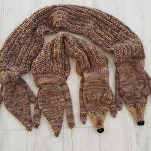 Hand Knit Wolf Scarf in Brown Black With Polymer Clay Buttons - Etsy