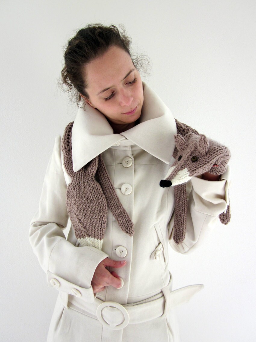 Hand Knit Fox Scarf in Light Brown, Hazelnut With Polymer Clay Buttons ...