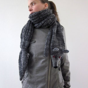 Hand Knit Long Wolf Scarf in Grey Black With Polymer Clay Buttons, Grey ...