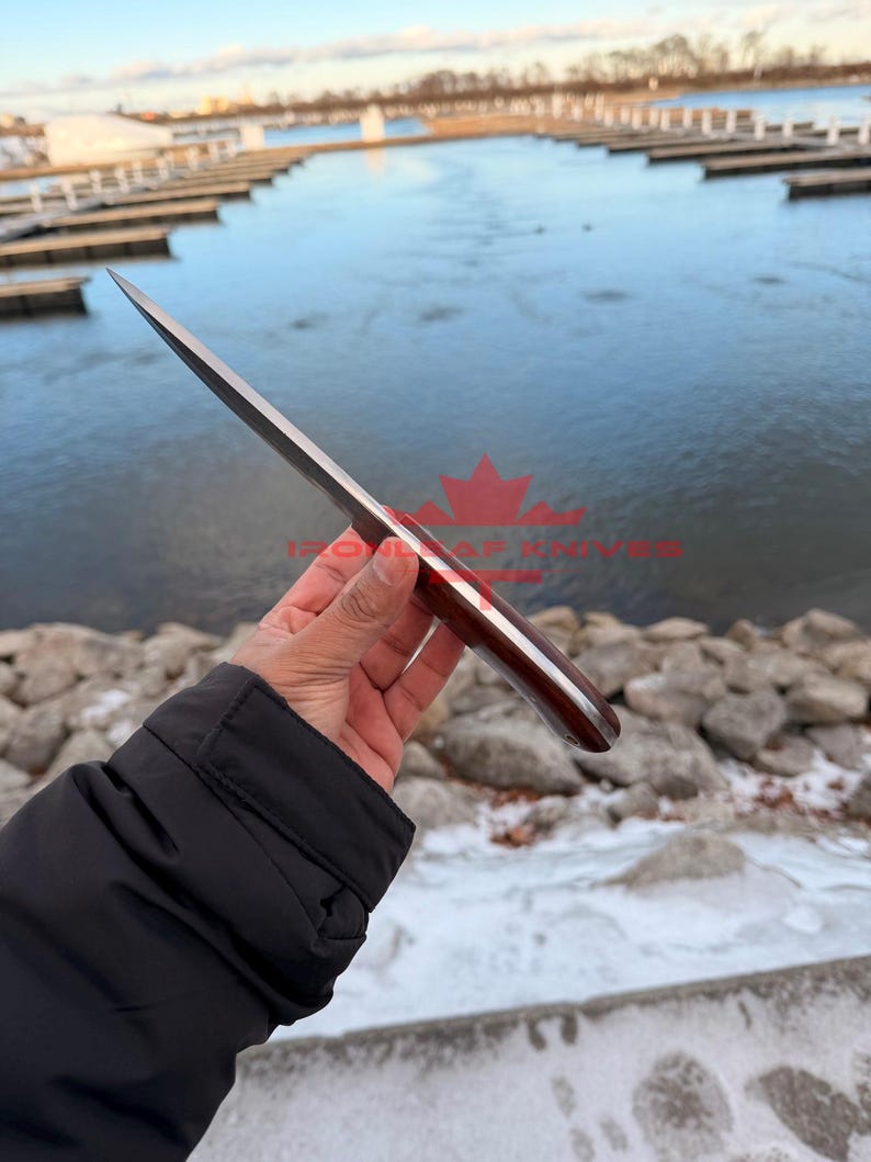 Handmade Forged Carbon Steel Bushcraft Knife Rosewood Handle, Leather ...