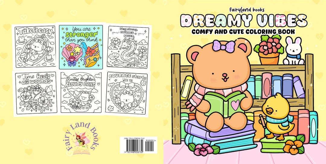 Printable Dreamy Vibes Comfy and Cute Colouring Book, Kawaii Bear ...