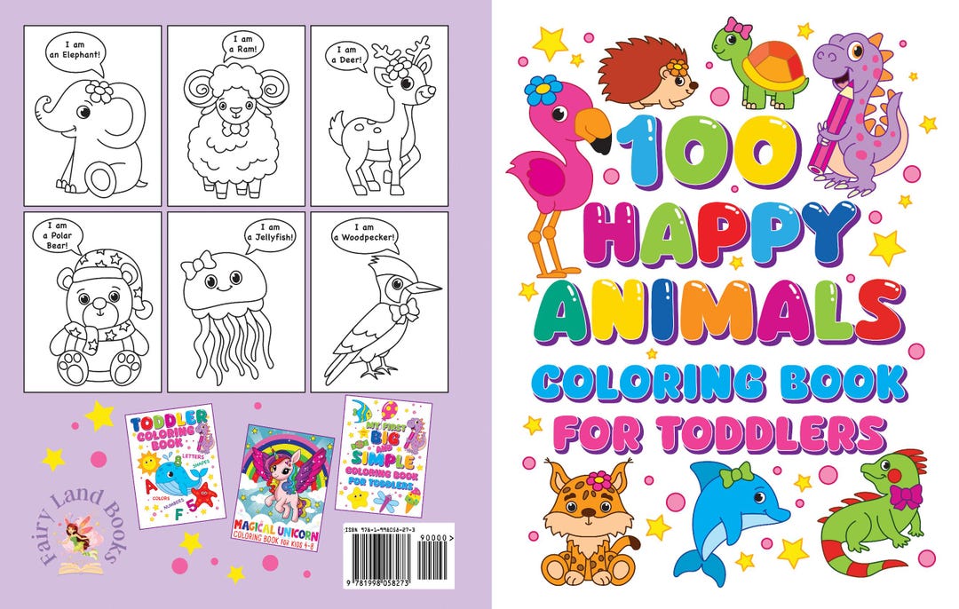 100 Happy Animals Coloring Book for Toddlers, Bold Line Designs (PDF ...