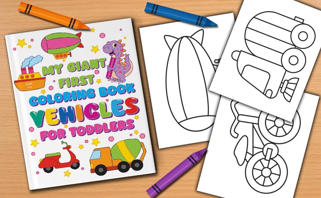 Printable Vehicles Coloring Book for Toddlers, Big Bold Outlines (PDF ...