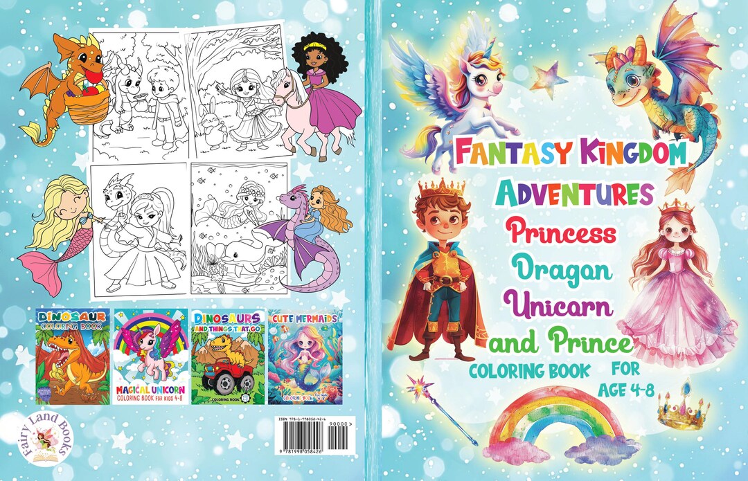 Printable Fantasy Kingdom Princess Dragon Unicorn Prince Colouring Book ...