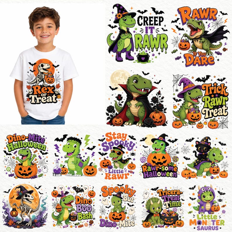 Cute Halloween Dinosaur Clipart Bundle, 60 Pngs Dino Graphics ...