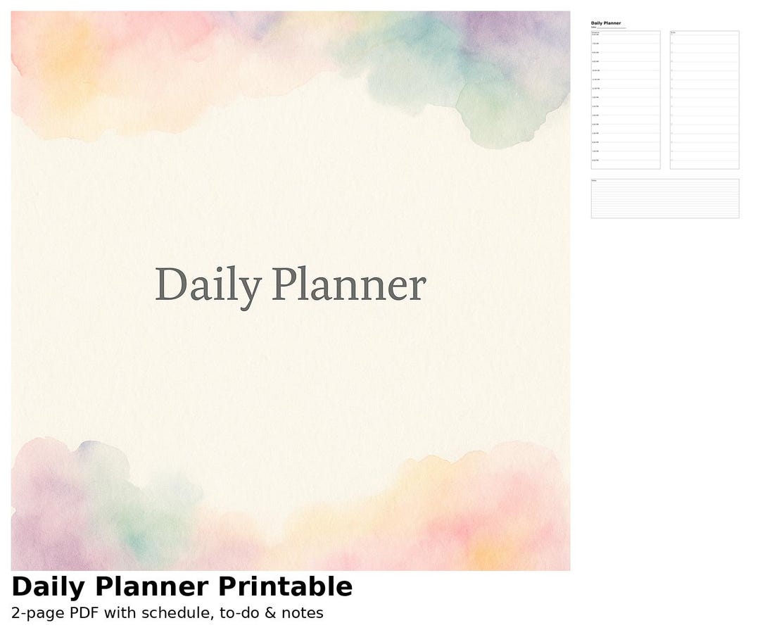 Daily Planner Printable - Pastel Watercolor Schedule and To-do PDF ...