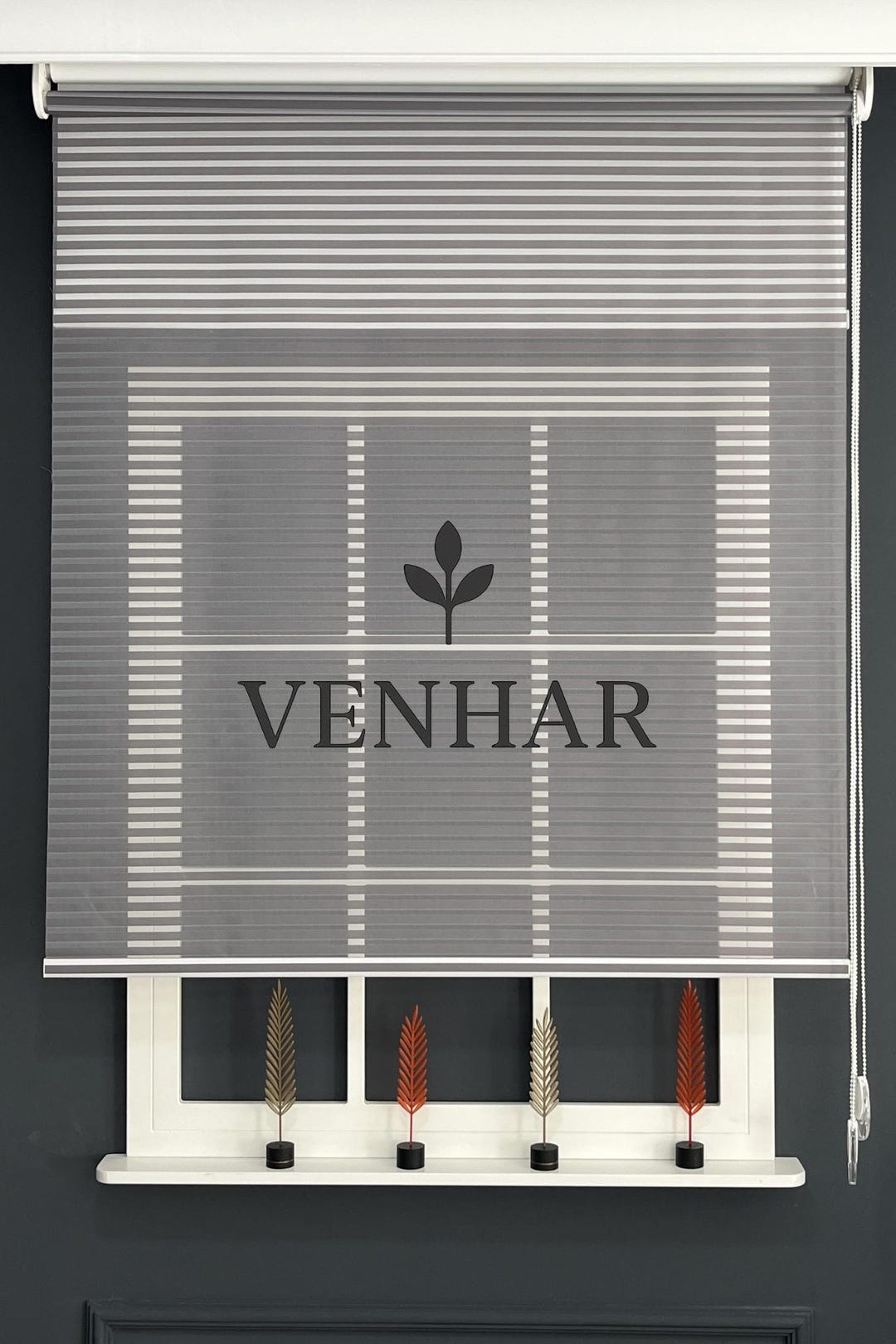 Venhar Zebra Roller Blind – White & Grey Modern Sheer Shades, Smooth ...