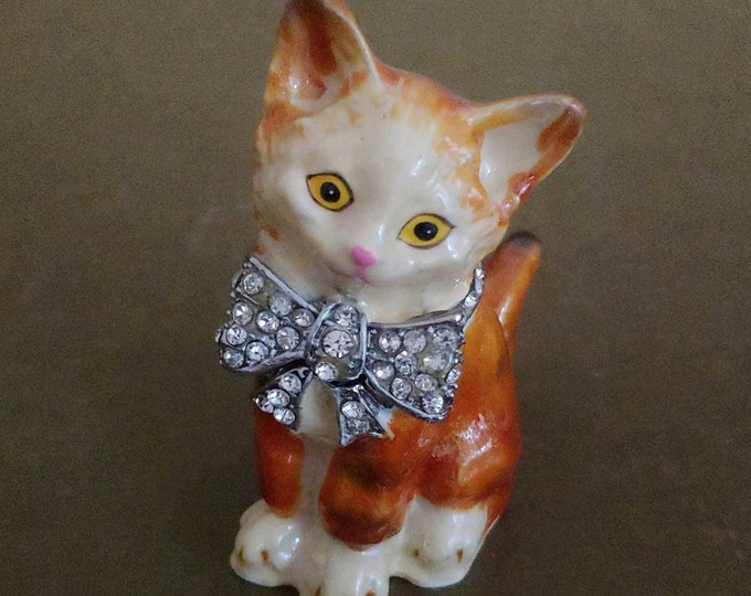 Vintage Tabby Cat Trinket Box Enamel Jewelry Box Hinged Trinket Box - Etsy