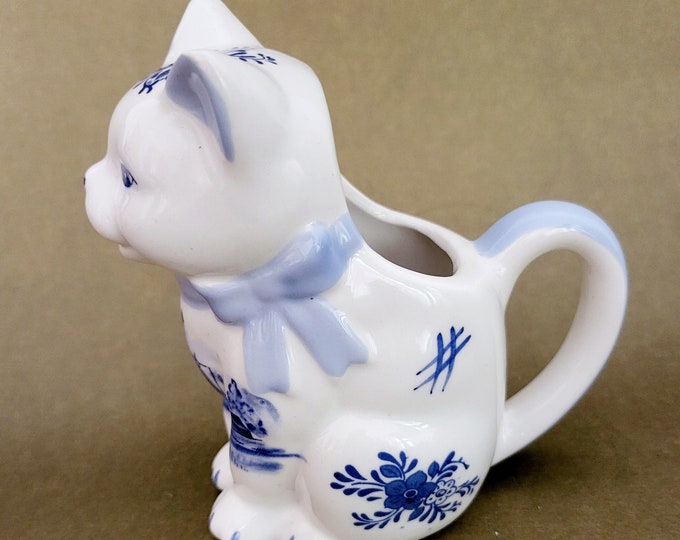 Cat Creamer Delft Blue Holland - Cat Lover Gift - Hand Painted Ceramic ...