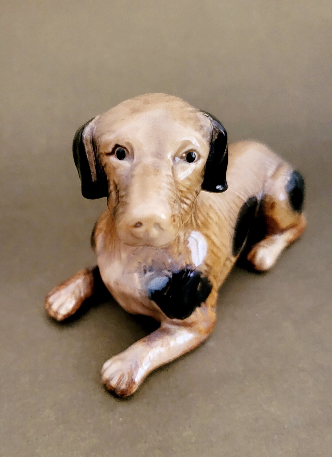 Vintage Brown Dog Figurine With Black Spots - Ceramic Porcelain ...