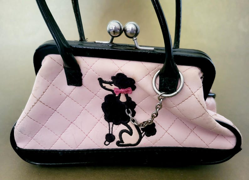 Pink Poodle Purse With Black Patent Trim Felt Poodle Appliqué Handbag ...