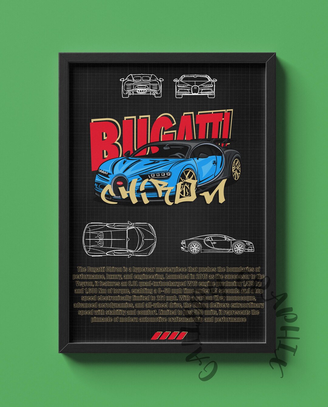 Bugatti Chiron Wall Art | Sports Car Poster Print| Garage & Office ...