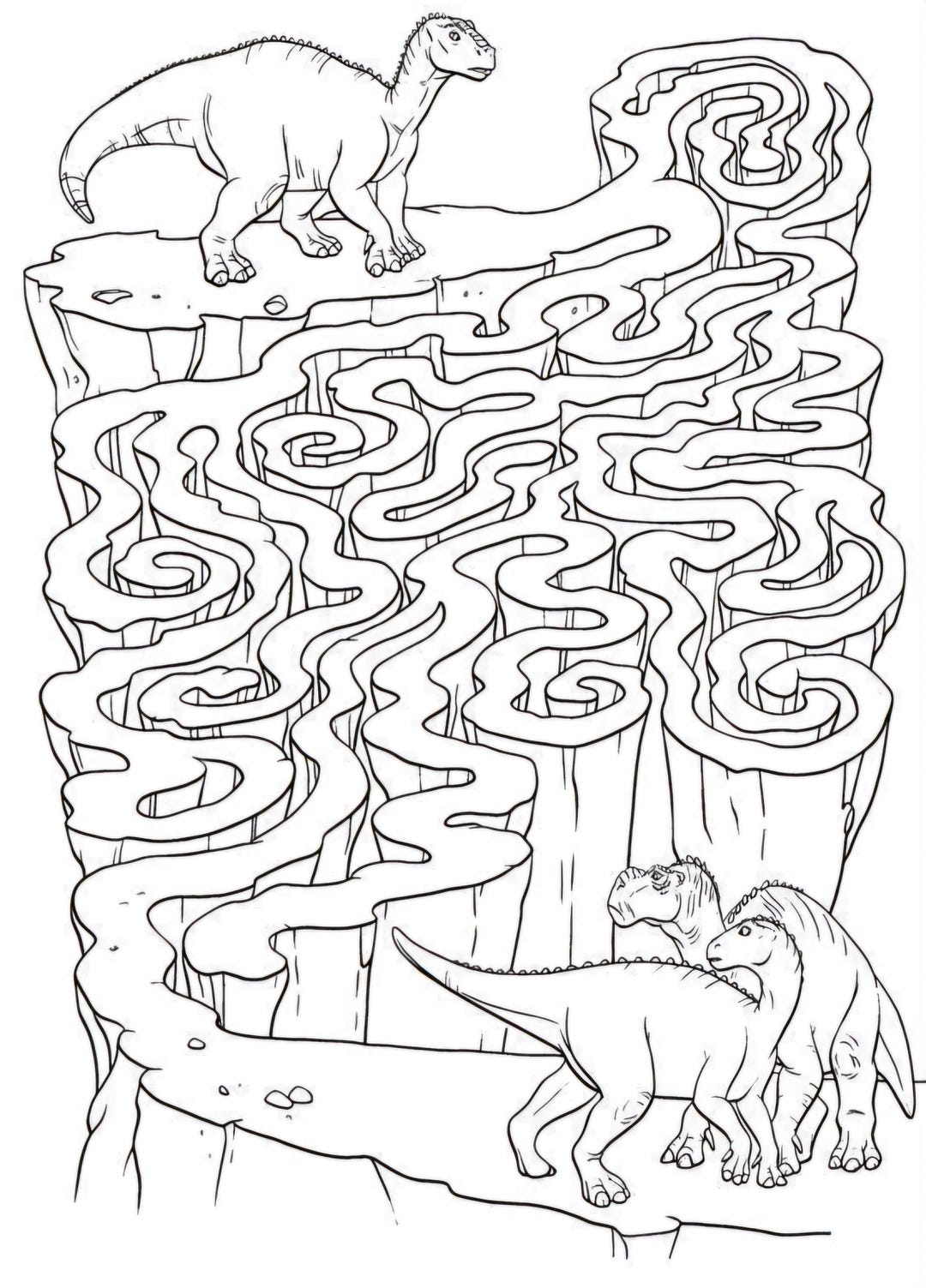 Dinosaur Maze Coloring Page | Printable Activity Sheet for Kids | Fun ...