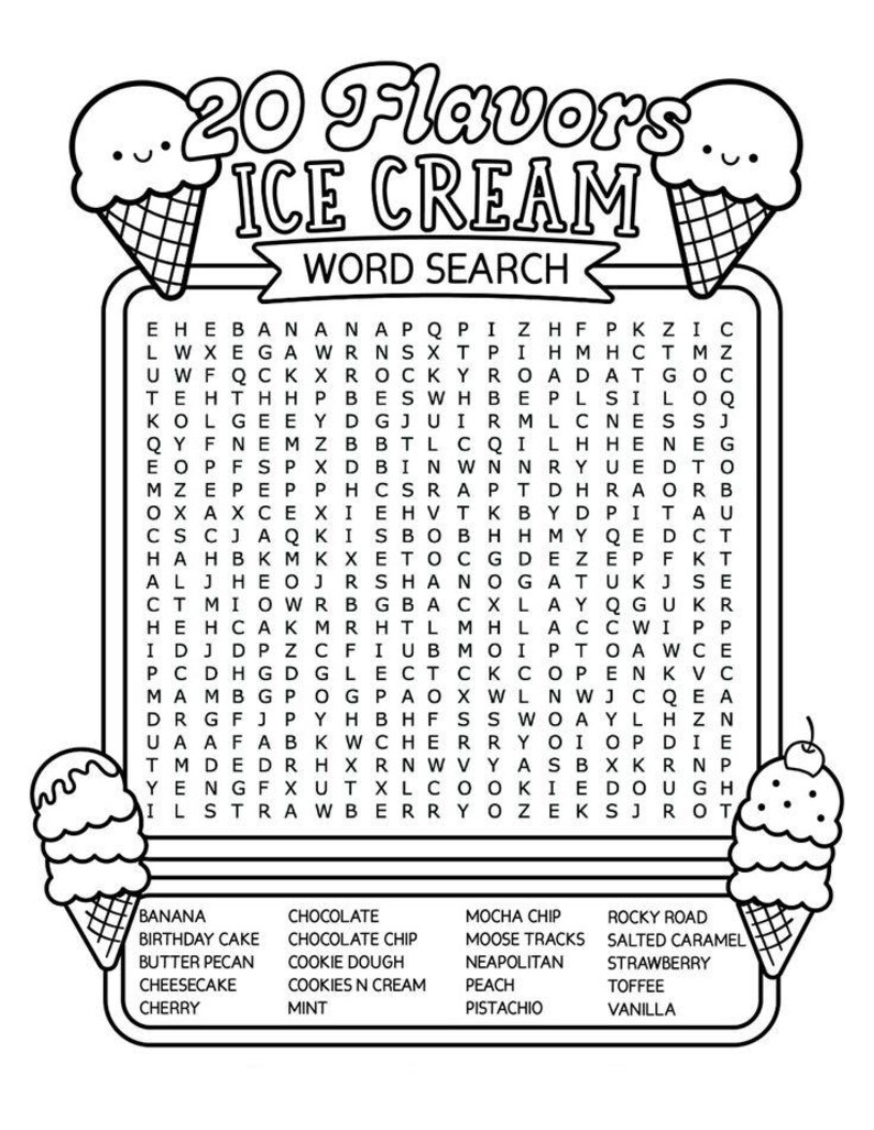 Ice Cream Word Search Coloring Page | Fun Printable Puzzle for Kids ...