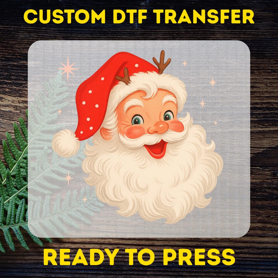 Retro Santa Face DTF Transfer: Funny Reindeer Antlers, Vintage ...