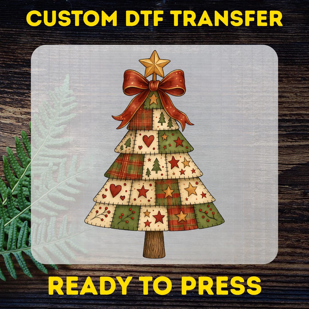 Retro Patchwork Christmas Tree DTF Transfer: Vintage Merry Christmas ...