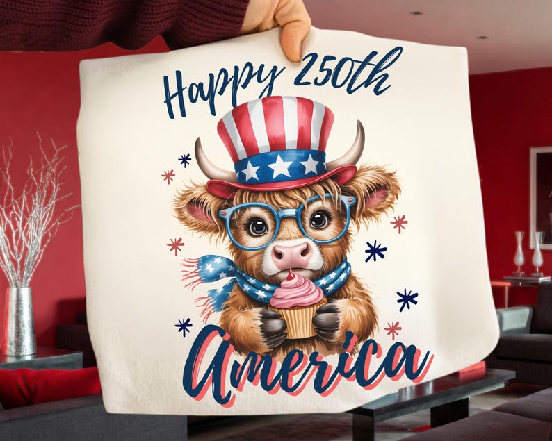 Highland Cow 250th USA Anniversary PNG, Fourth of July Shirt Design ...