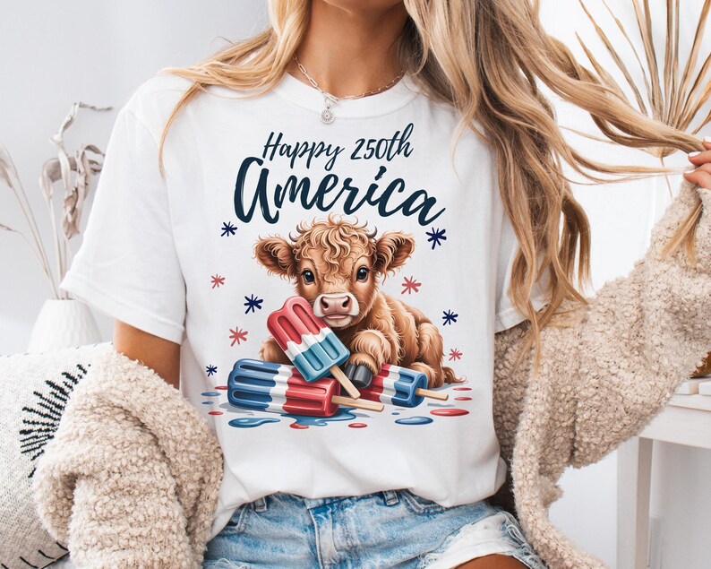 Highland Cow 250th USA Anniversary PNG, Fourth of July Shirt Design ...