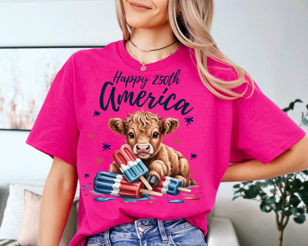 Highland Cow 250th USA Anniversary PNG, Fourth of July Shirt Design ...