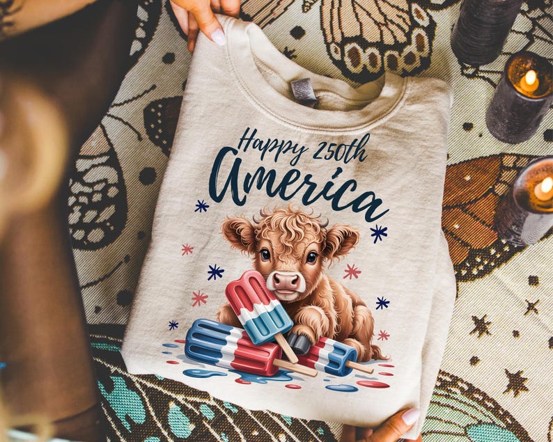 Highland Cow 250th USA Anniversary PNG, Fourth of July Shirt Design ...
