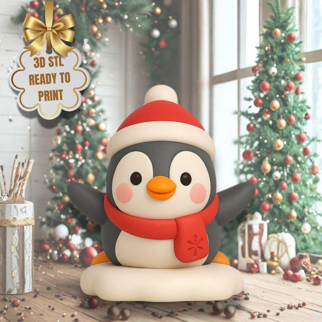 Sliding Christmas Penguin STL Figurine –festive 3D Printable Holiday ...