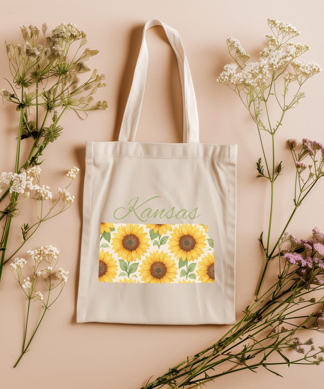 Tote Bag, Kansas State Flower, Sunflower Floral Canvas Tote, Botanical ...