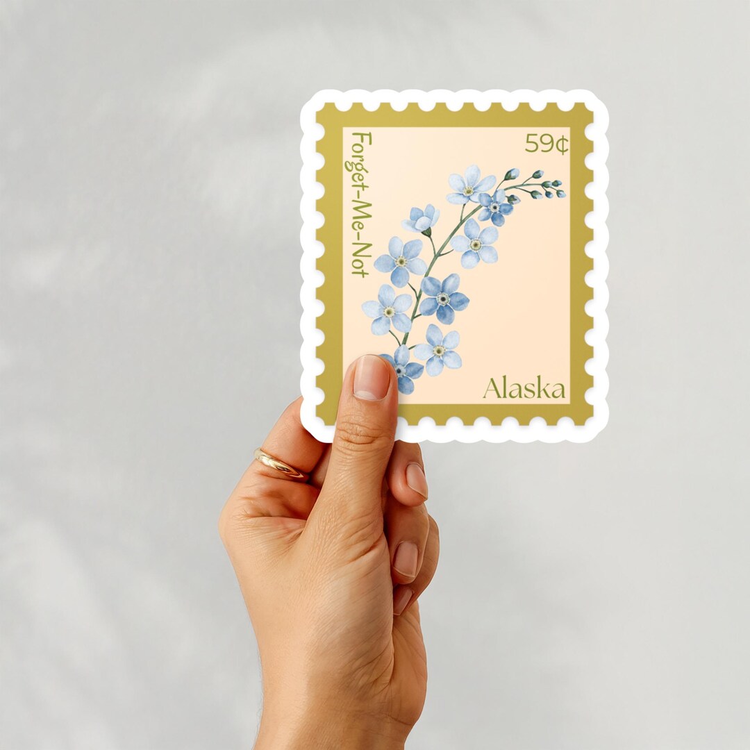 Alaska Forget Me Not State Flower Sticker Vintage Botanical Stamp ...