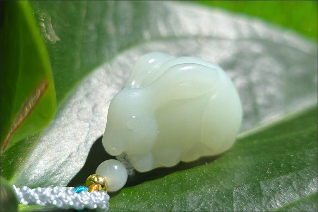 Certified Natural Warm White Nephrite Jade Hand Carved Rabbit Pendant ...