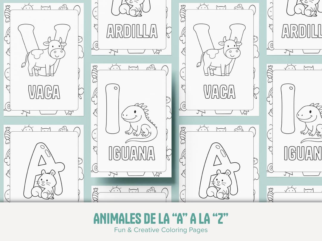 Spanish ABC Coloring Book: Animal Theme, Kids Printable (PDF Download ...