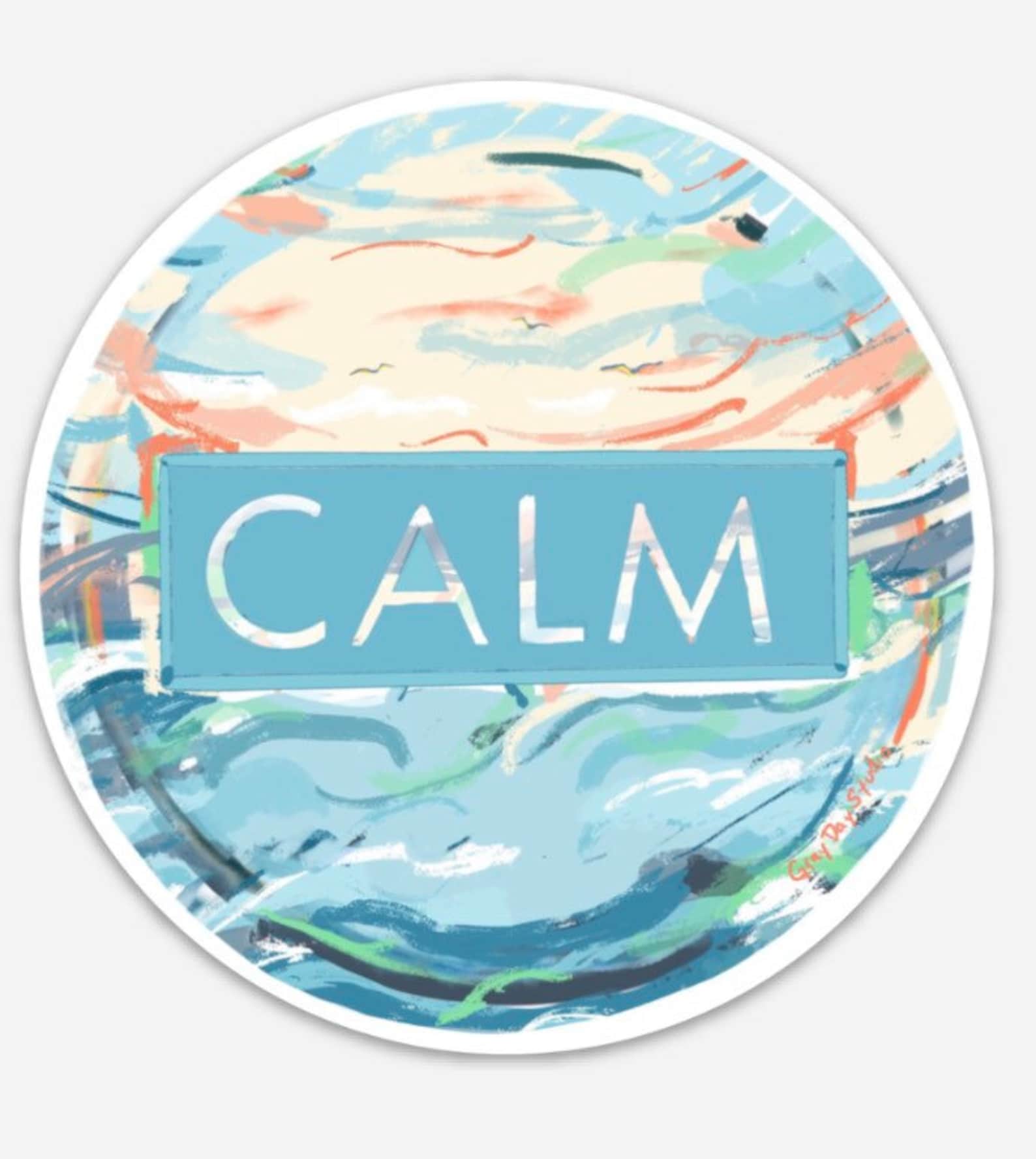 Calm sticker ocean hand lettered sticker inspiring calming | Etsy