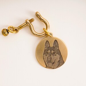 Dog Name Tag Custom, Engraved With Pet Portrait, Brass Dog Tag, Custom ...