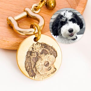 Dog Name Tag Custom, Engraved With Pet Portrait, Brass Dog Tag, Custom ...