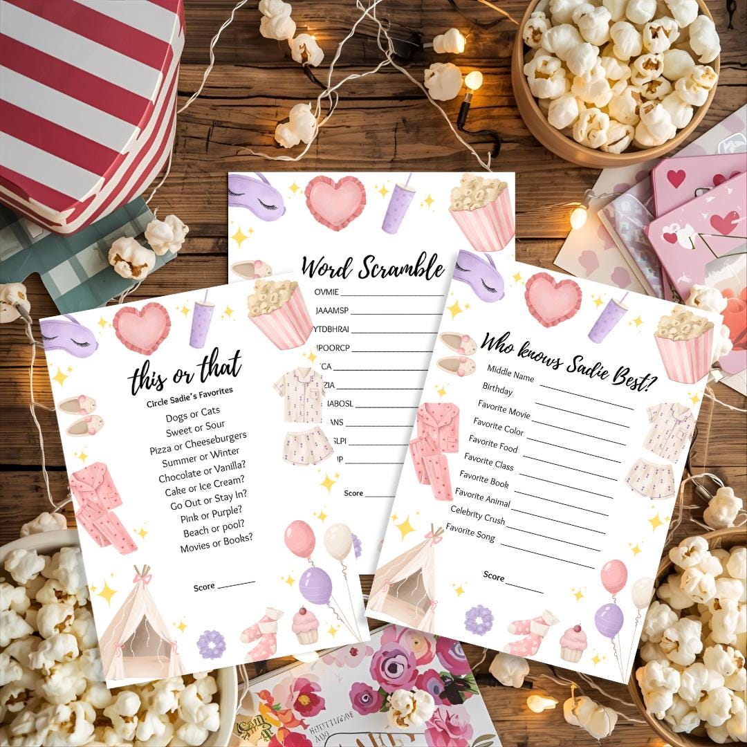Printable Slumber Party Games, Tween Teen Sleepover Game Bundle, Pajama ...