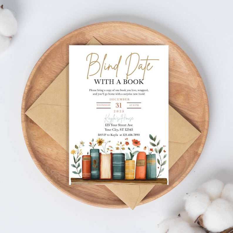 Blind Date With a Book Invitation, Editable Book Exchange Party ...